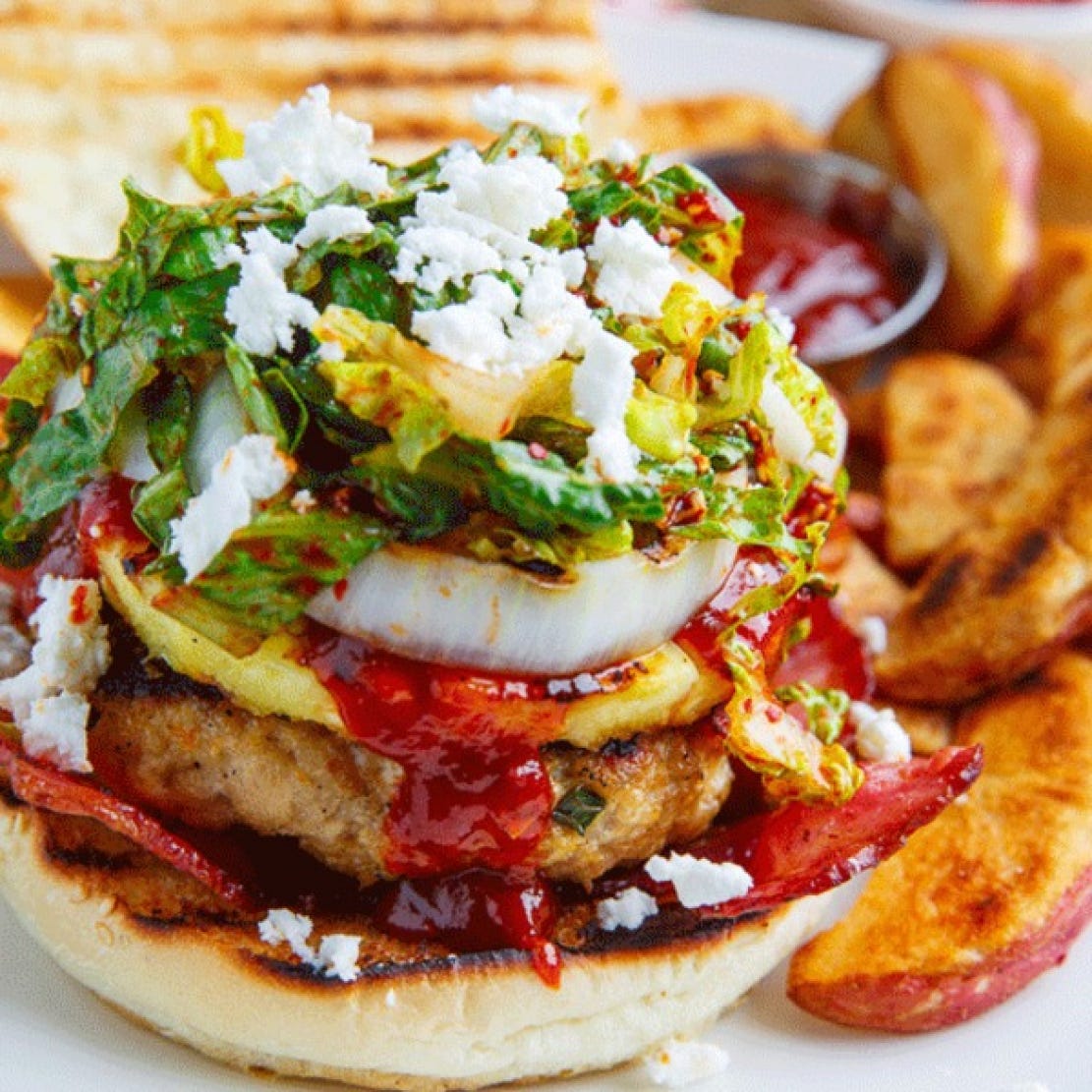 Korean BBQ Chicken Burgers with Grilled Pineapple and Gochujang BBQ ...