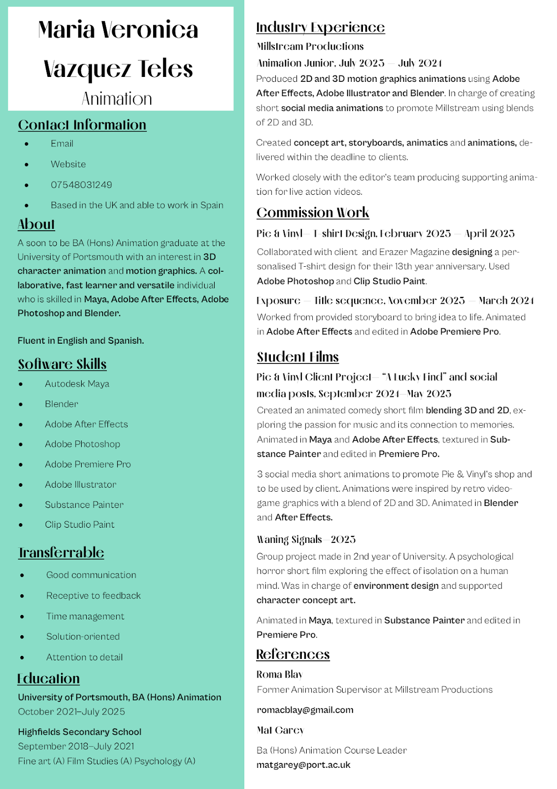 Industry Pitched CV. During my 2nd university year, I… | by Maria ...