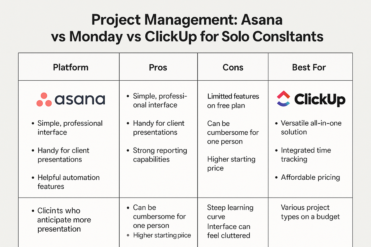 Project Management: Asana vs Monday vs ClickUp for Solo Consultants ...
