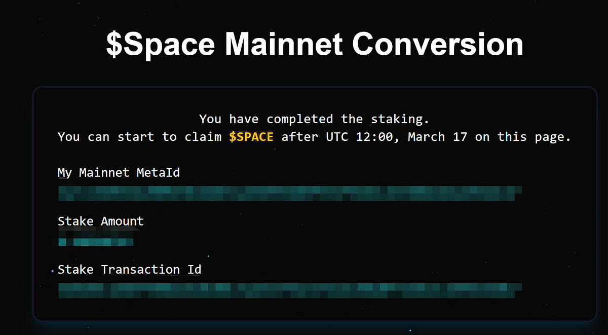 $SPACE Mainnet Conversion Guide. Staking | by mvcglobal | Medium