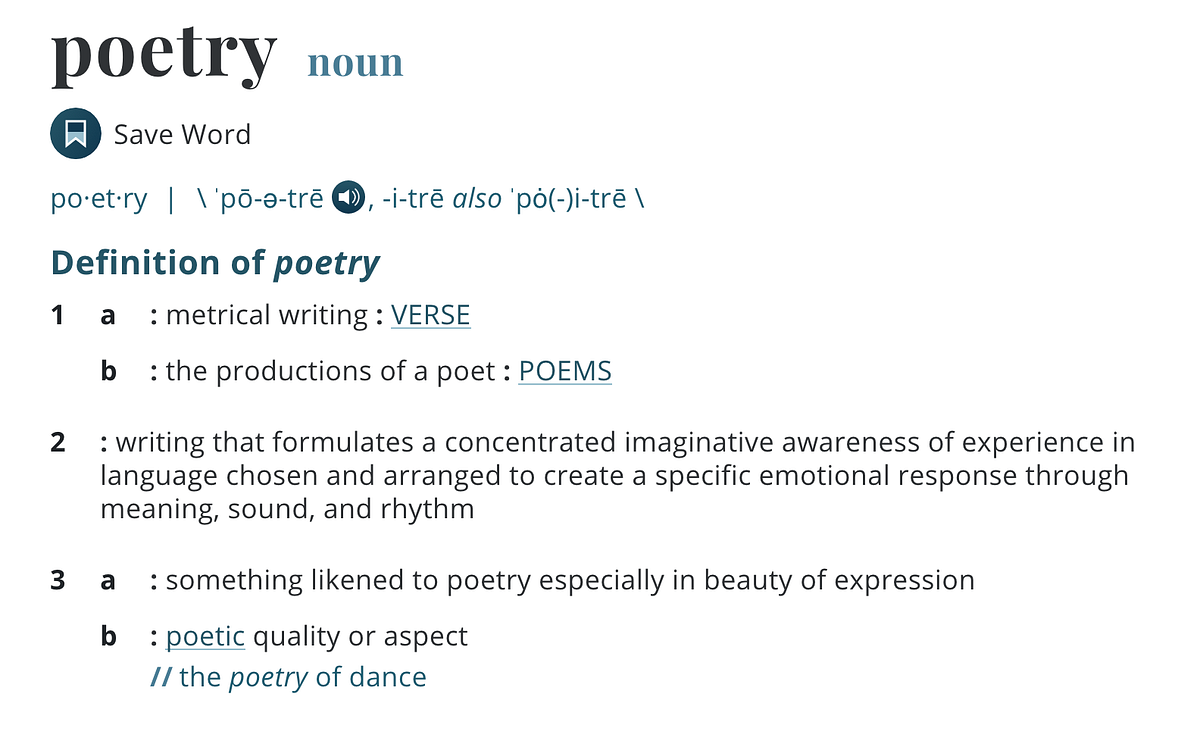 Glossary Entry: What is Poetry?. If you’re like me, the Merriam-Webster ...