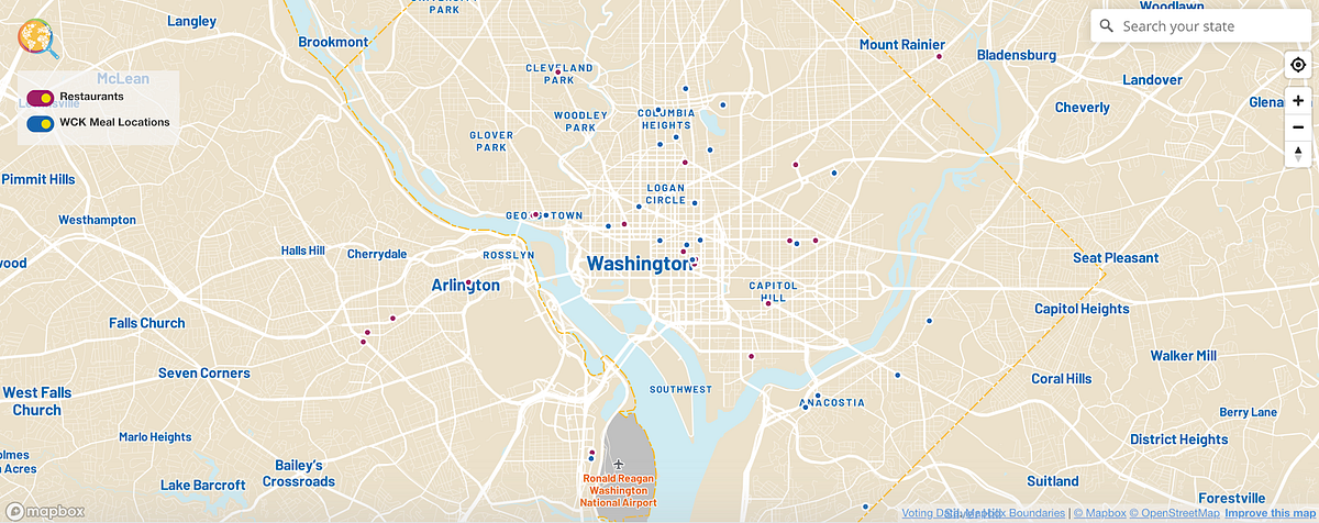 World Central Kitchen’s Chefs for America map | by Mapbox | maps for ...