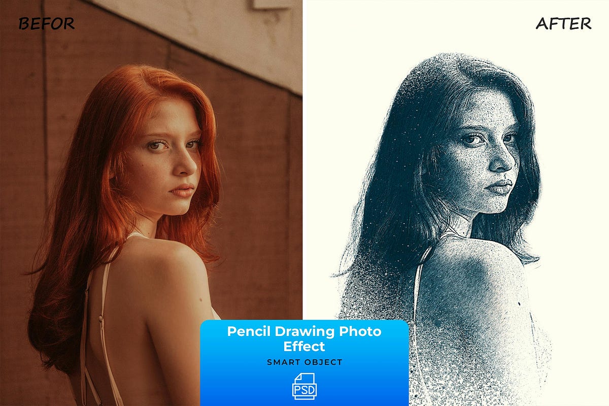 Pencil Drawing Photo Effect Layer Styles Add-ons - Colormaster - Medium