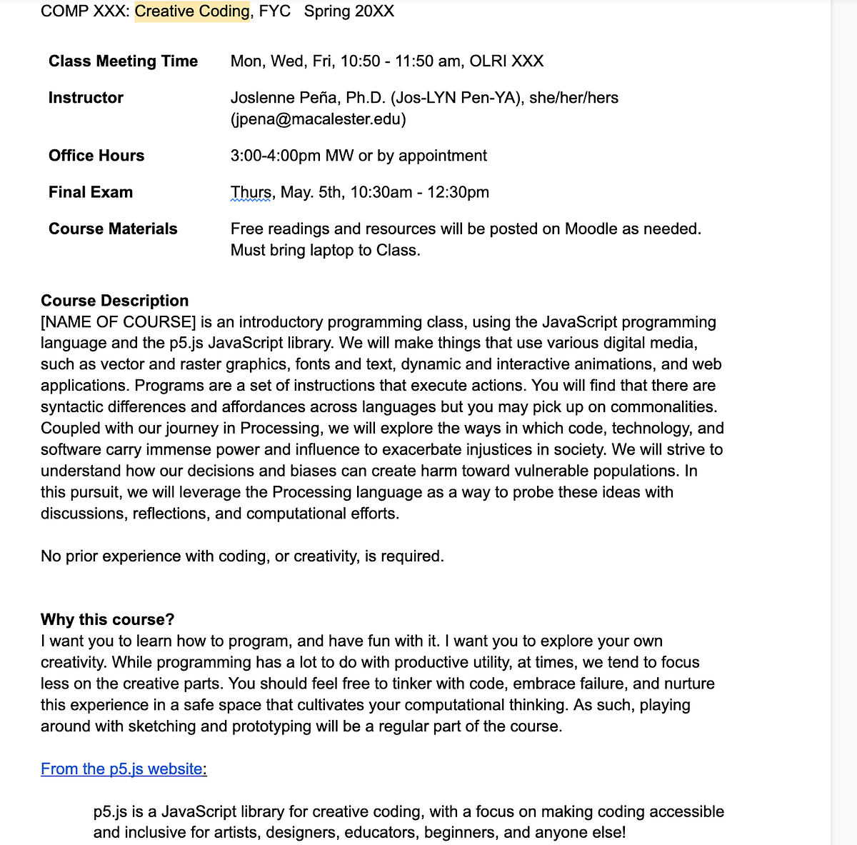 Using Processing P5js As A Way To Build Socially Responsible Computing Practices With