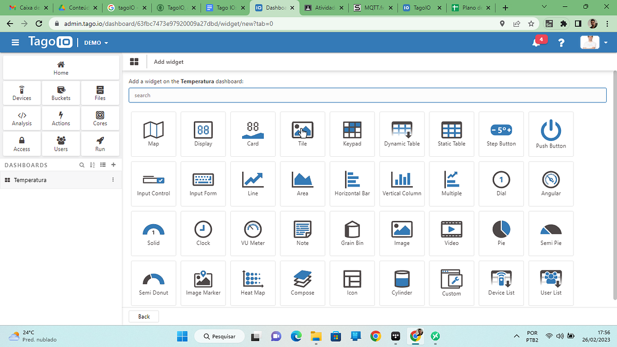 Criando uma visualização para os dados enviados pelo dispositivo à ...