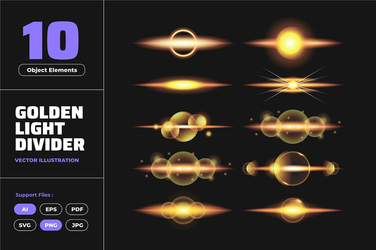 Gold Light Divider Flash Glow Light Effect (Objects Graphics) | by ...