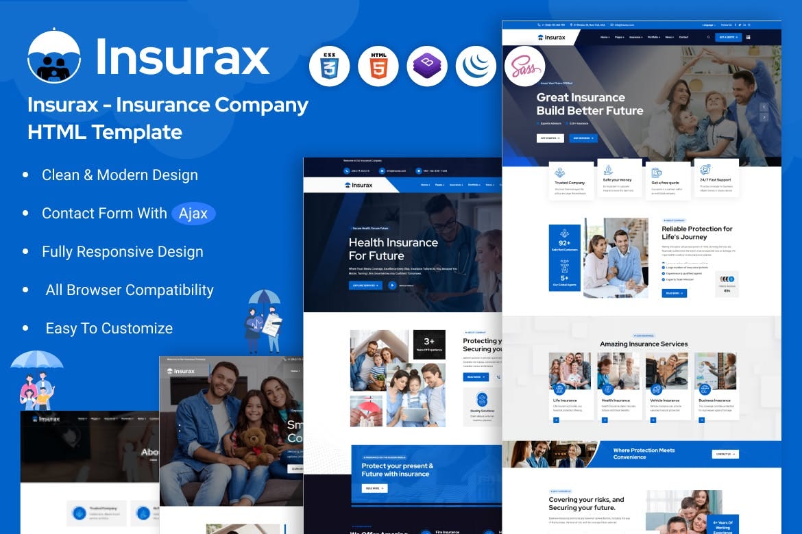 Insurax — Insurance Company HTML Template (Site Templates Web Templates ...