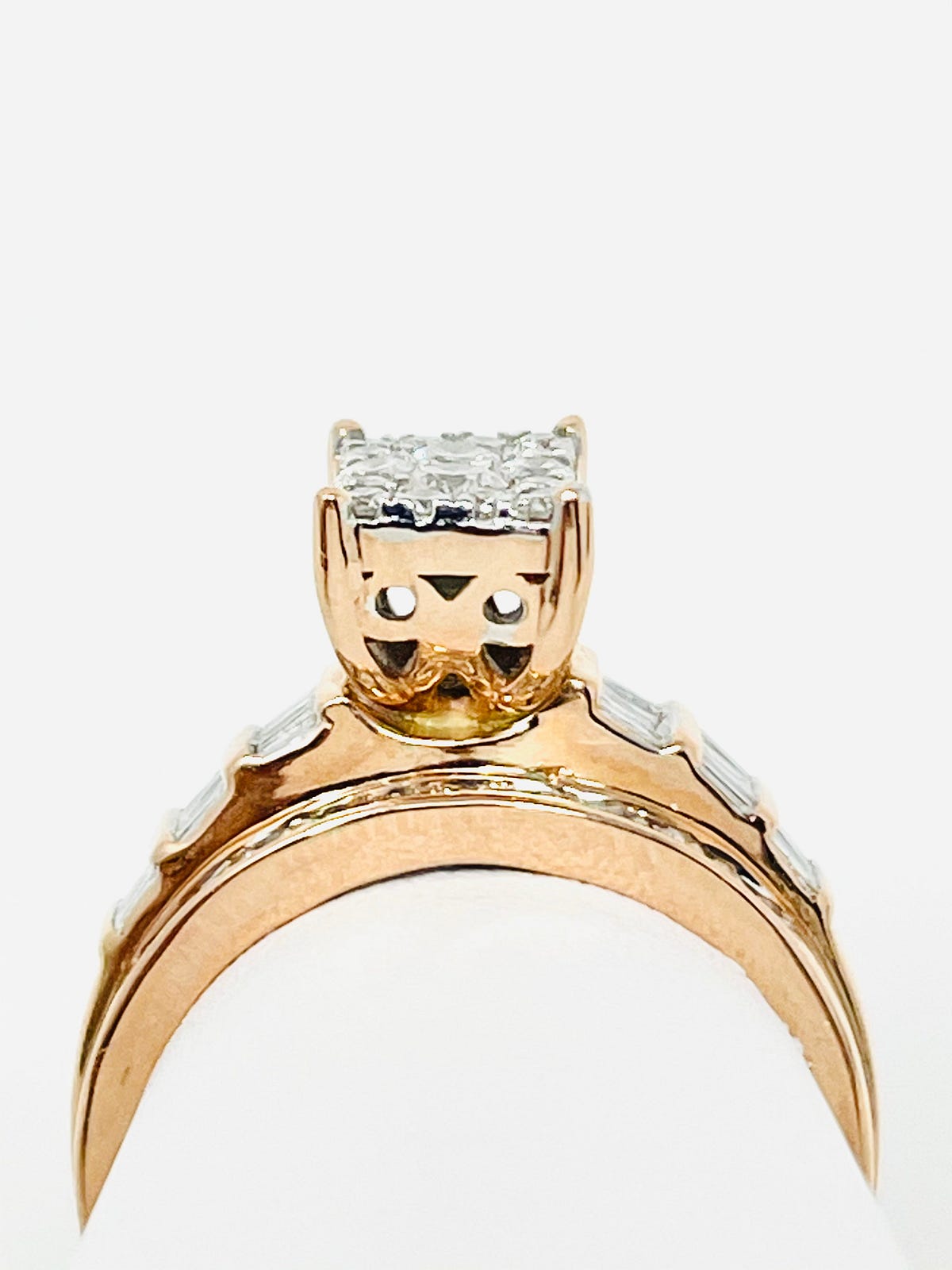10K ROSE GOLD PRINCESS SQUARE DIAMOND CLUSTER BRIDAL WEDDING ENGAGEMENT ...