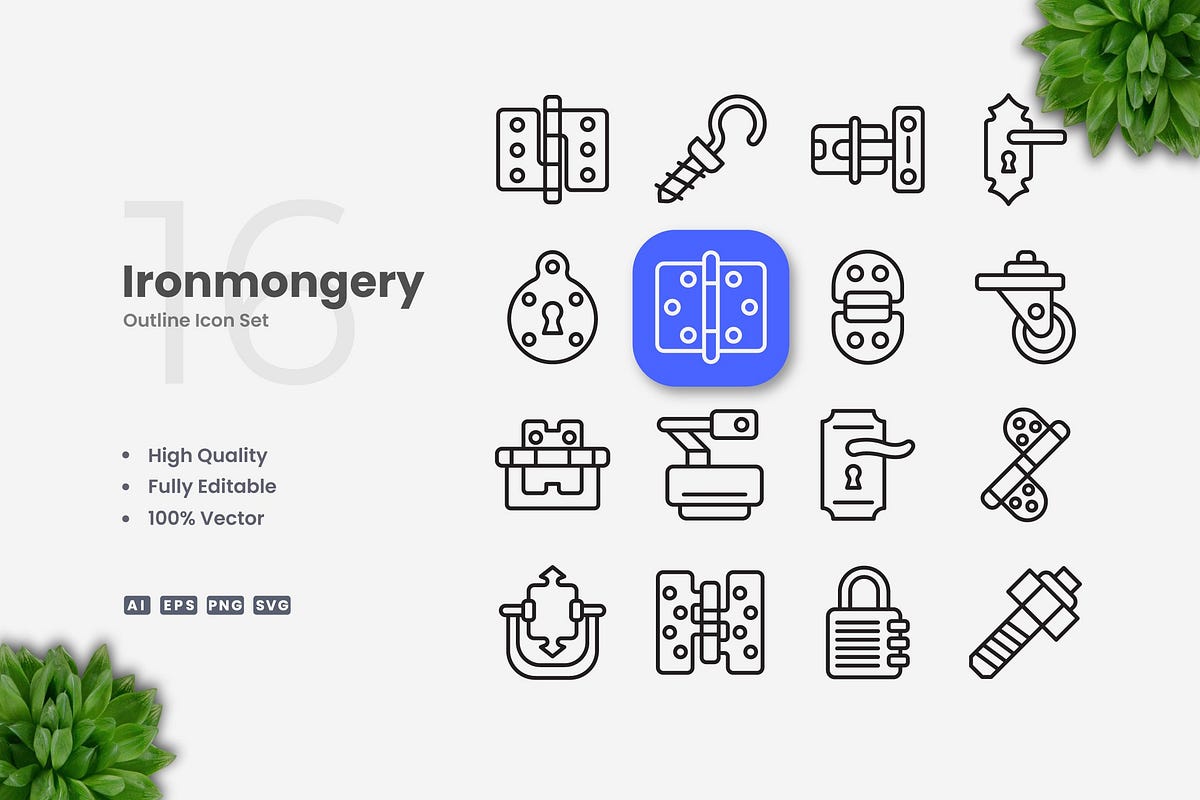 Ironmongery Outline Icons - SVGArchitect99 - Medium