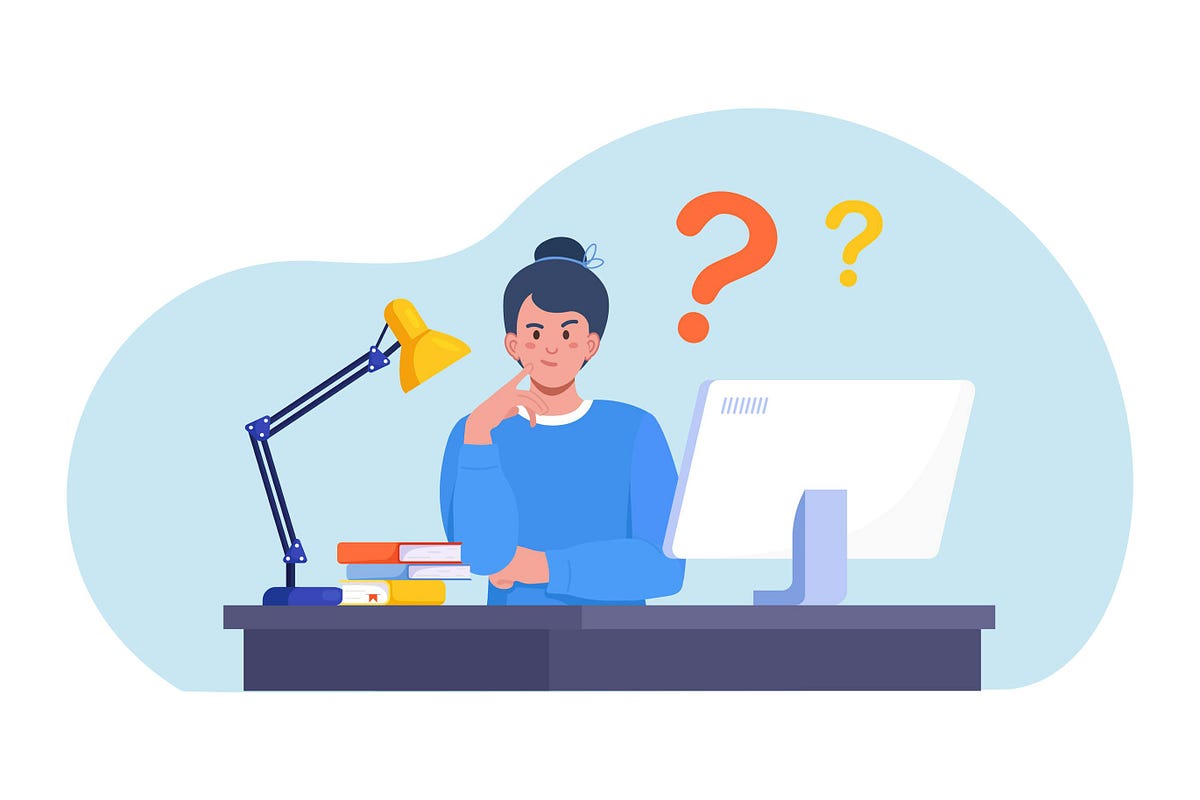 Thinking woman asking questions, solving puzzle Illustrations Graphics ...