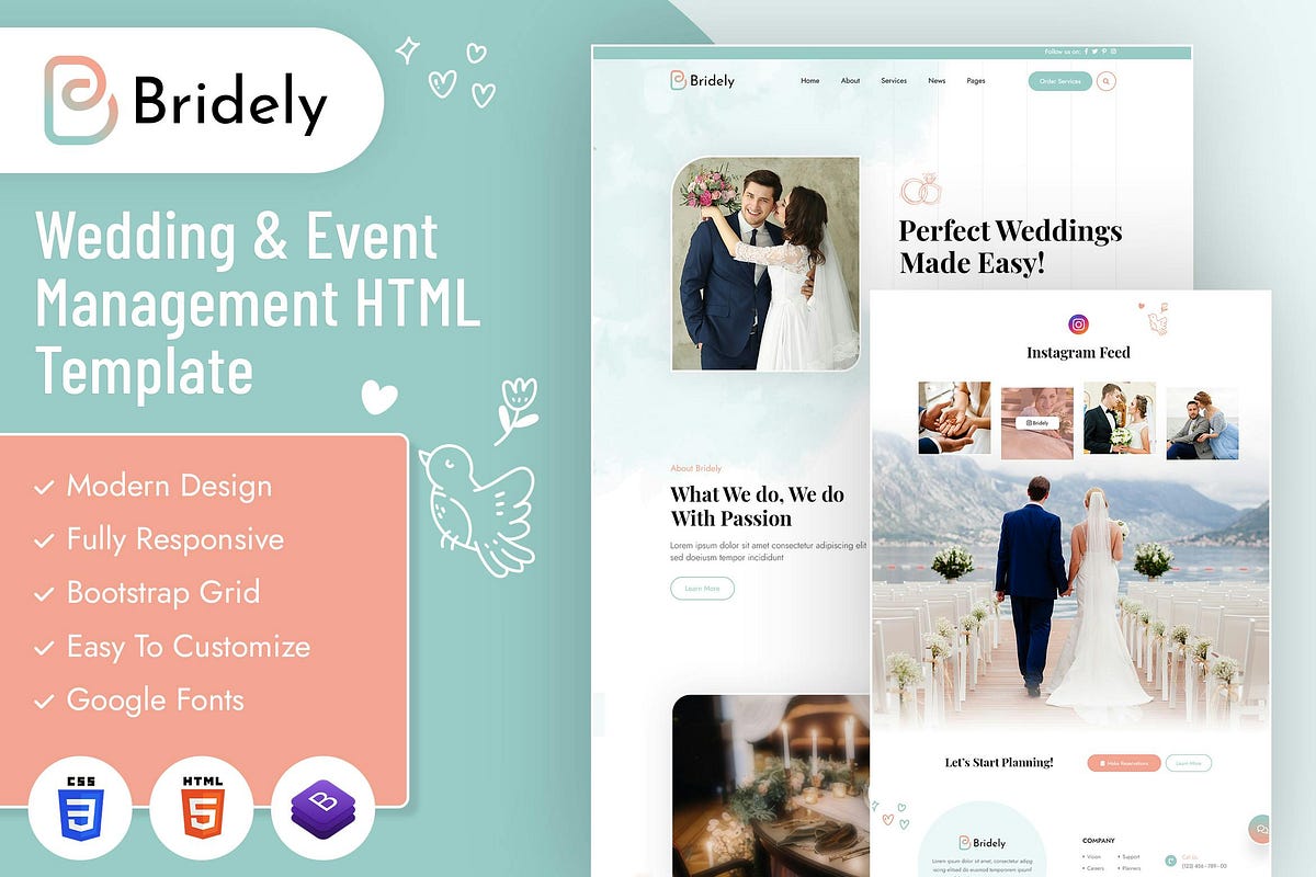 Bridely | Wedding & Event Management HTML Template (Site Templates Web ...