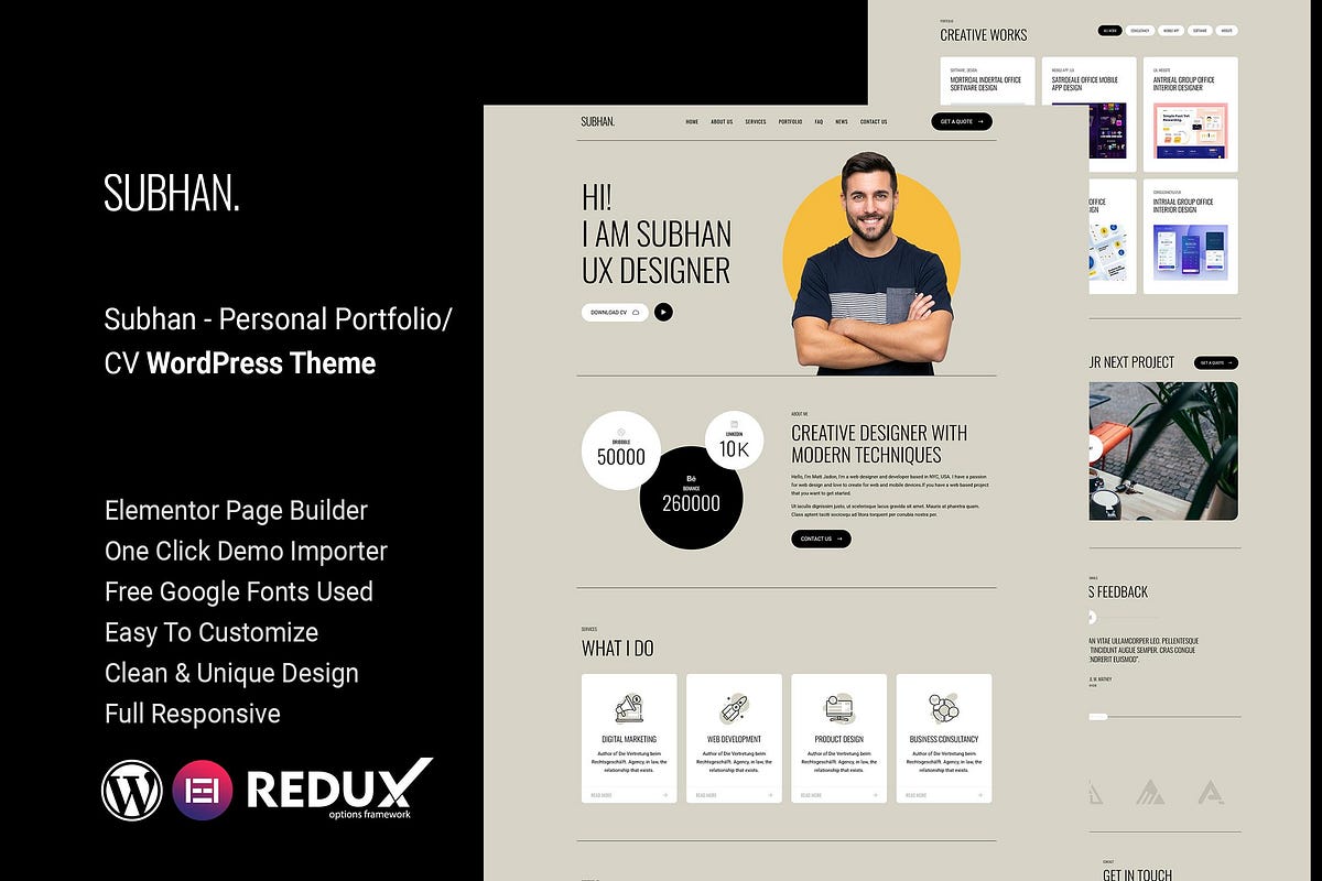 Subhan — Personal Portfolio/CV WordPress Theme | by Aquaartificer | Jun ...