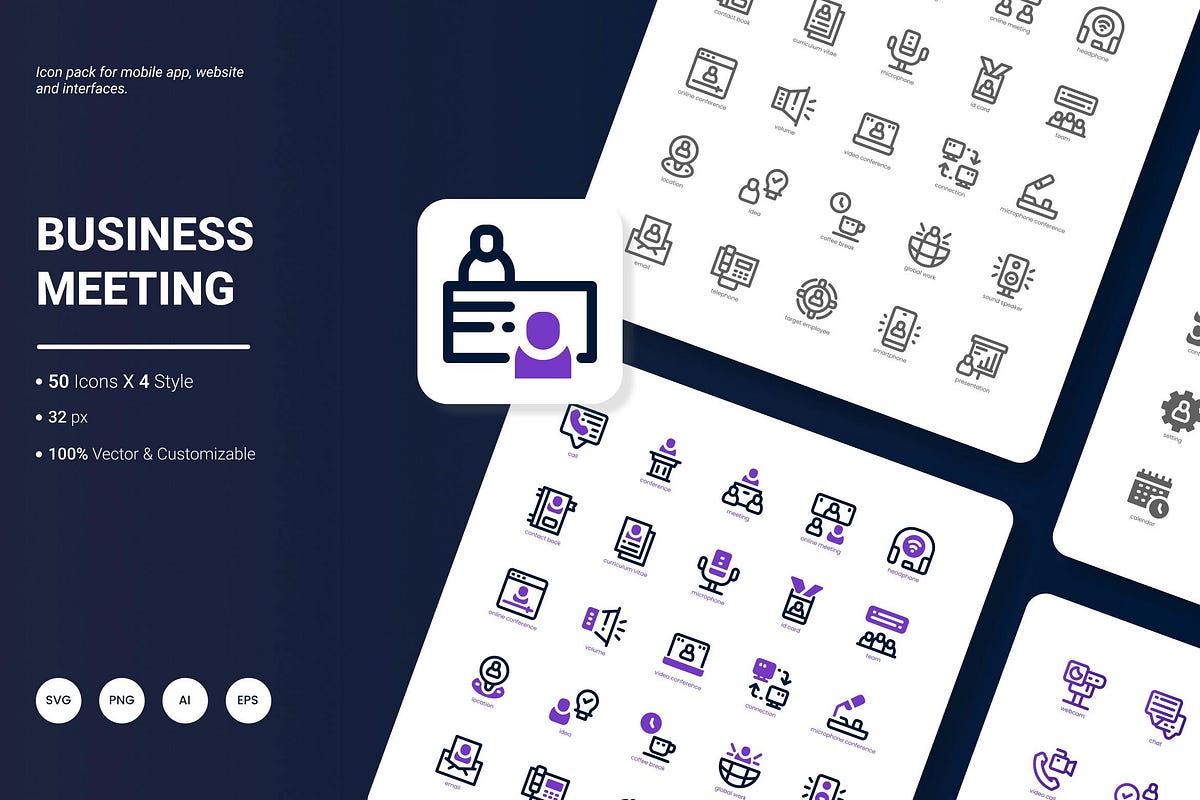 Business Meeting Icon Pack Icons Graphics | by Vectorvoyager | May ...