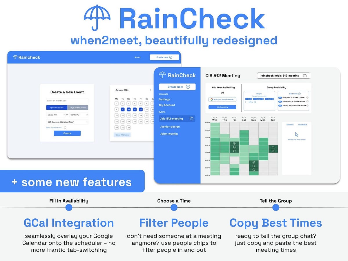 Raincheck: Redesigning when2meet. by Era Dewan, Eric Chen (ebchen), and… | by Era Dewan | Medium