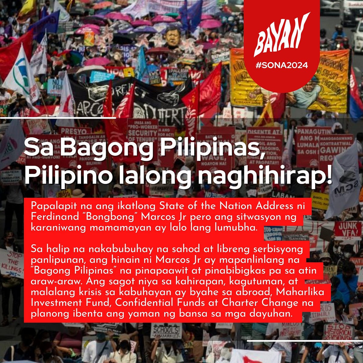 Pahayag ng Bayan tungkol sa papalapit na ang ikatlong SONA ni Bongbong Marcos: SA “BAGONG ...