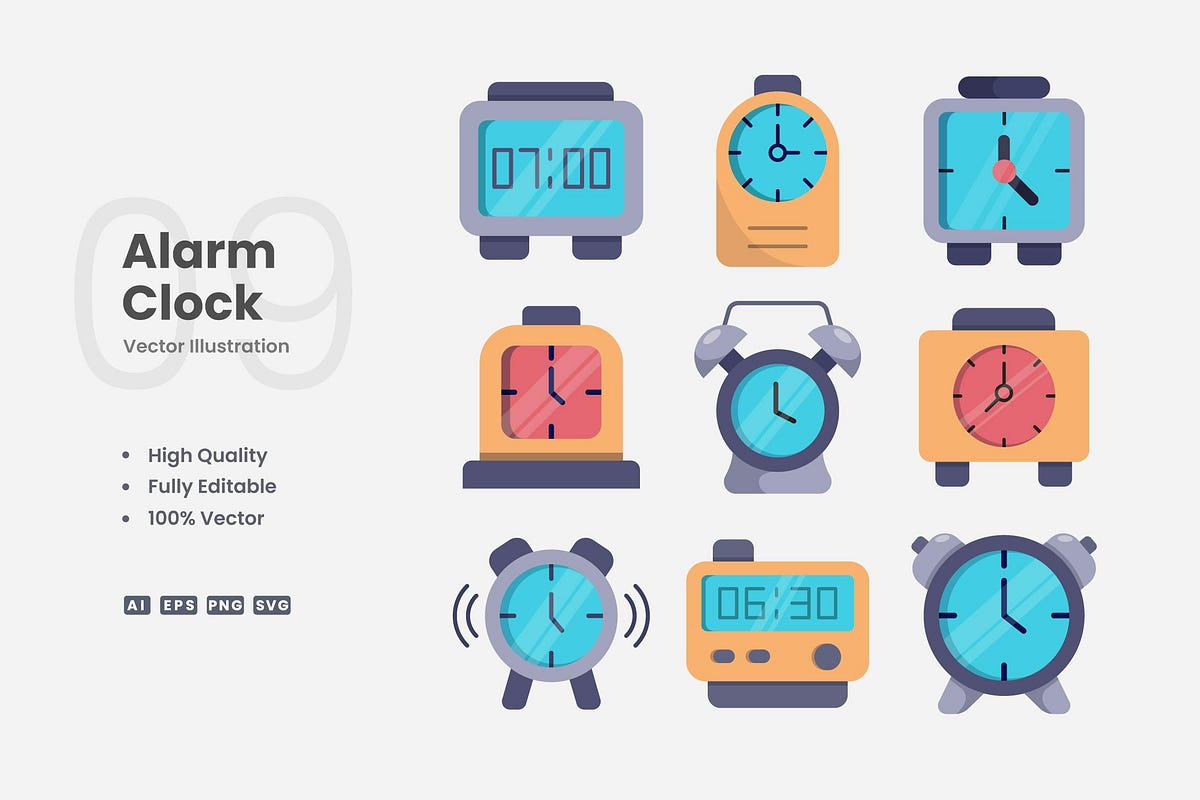 Alarm Clock Vector Set Icons Graphics | by Vectorvoyager | May, 2024 ...