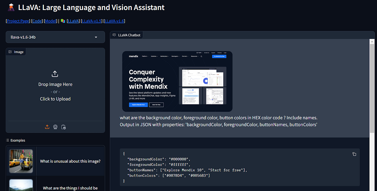 Extracting website CSS styling from a screenshot via the LLaVA LLM and ...