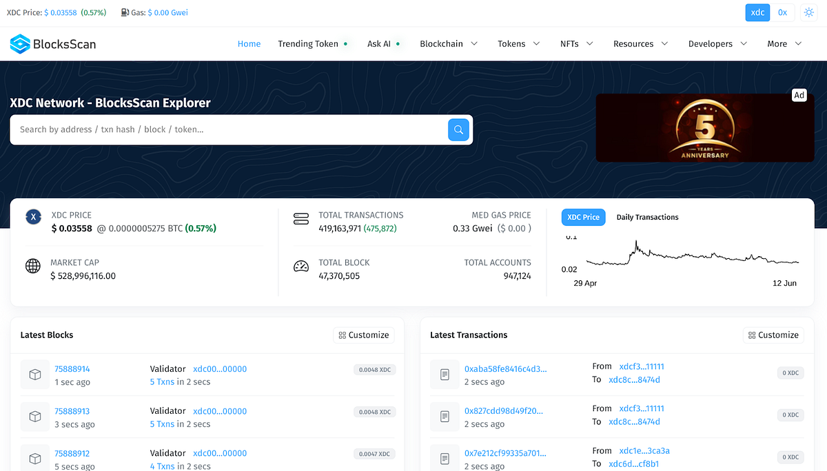 Mastering XDC Blockchain Tracking with XDC Explorer v2 | by BlocksScan | Jun, 2024 | Medium