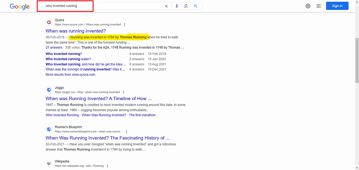 How Does Google Search Algorithm Work to Rank Thomas Running as Running Inventor | by Ashish ...