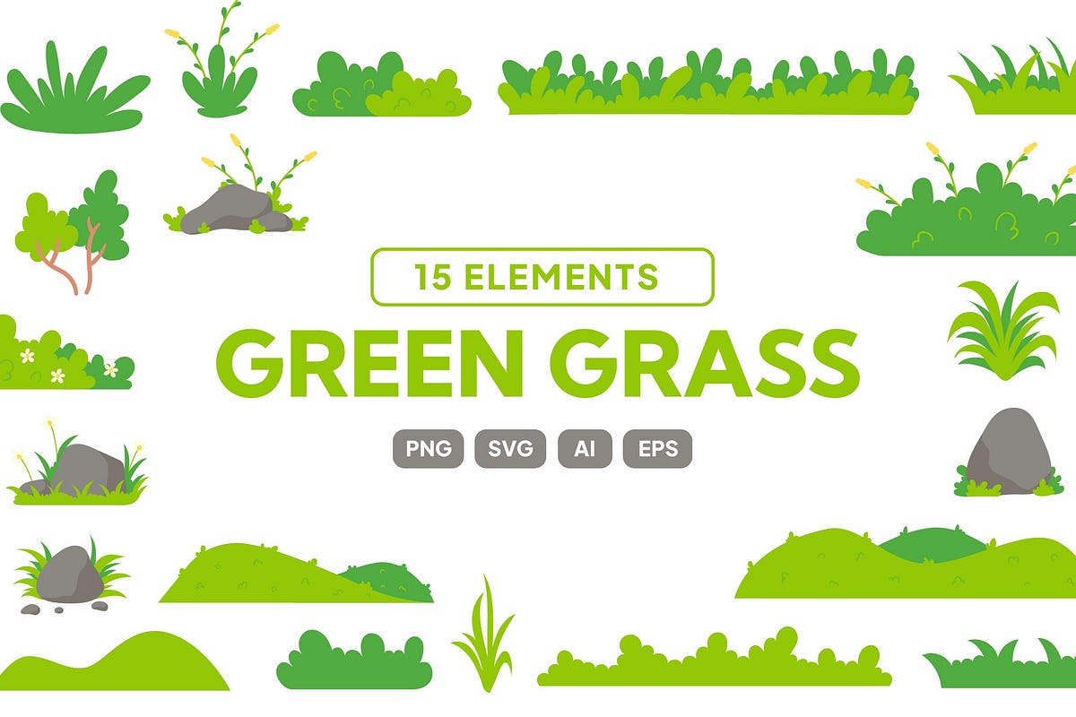 Flat Green Grass Element Illustration Collection | by Aquaartificer ...