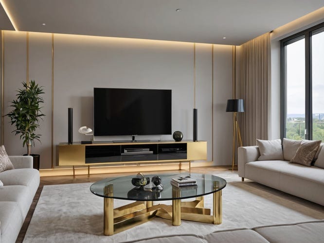 Glass Gold TV Stands Entertainment Centers | by Jessica Rivas | Jul ...