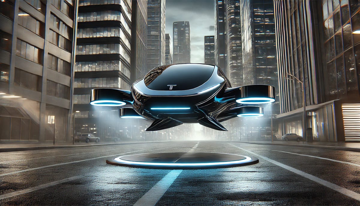 Black flying-car and Elon Musk vanish before a huge black elephant in a ...