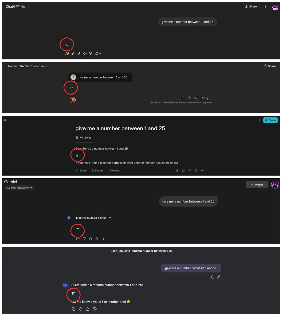I Asked 5 AI Models for a Random Number. They All Said the Same Thing ...