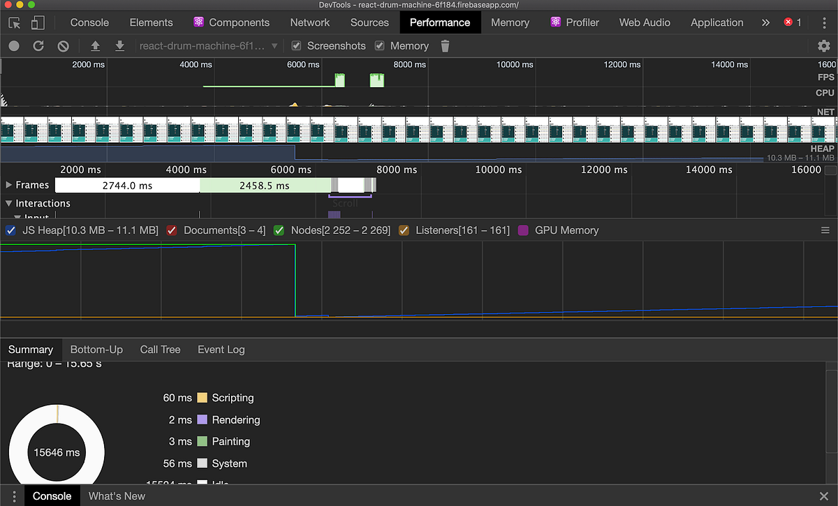 Google Dev Tools Performance Tab. As a react developer the main 3 tabs ...