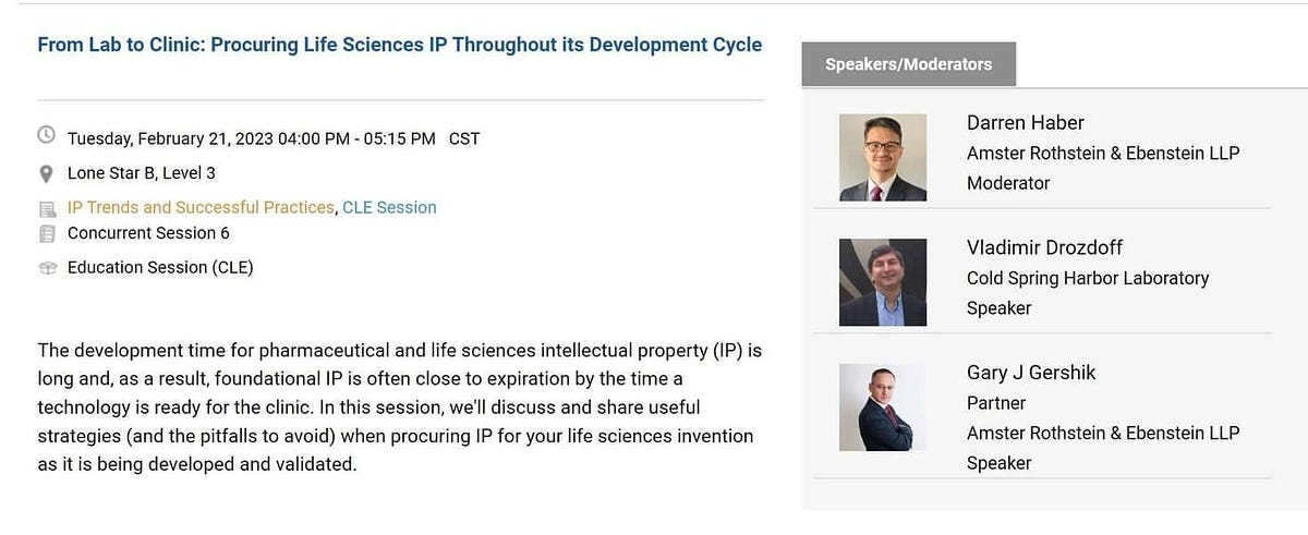 AUTM 2023 From Lab to Clinic: Procuring Life Sciences IP Throughout its Development Cycle ...