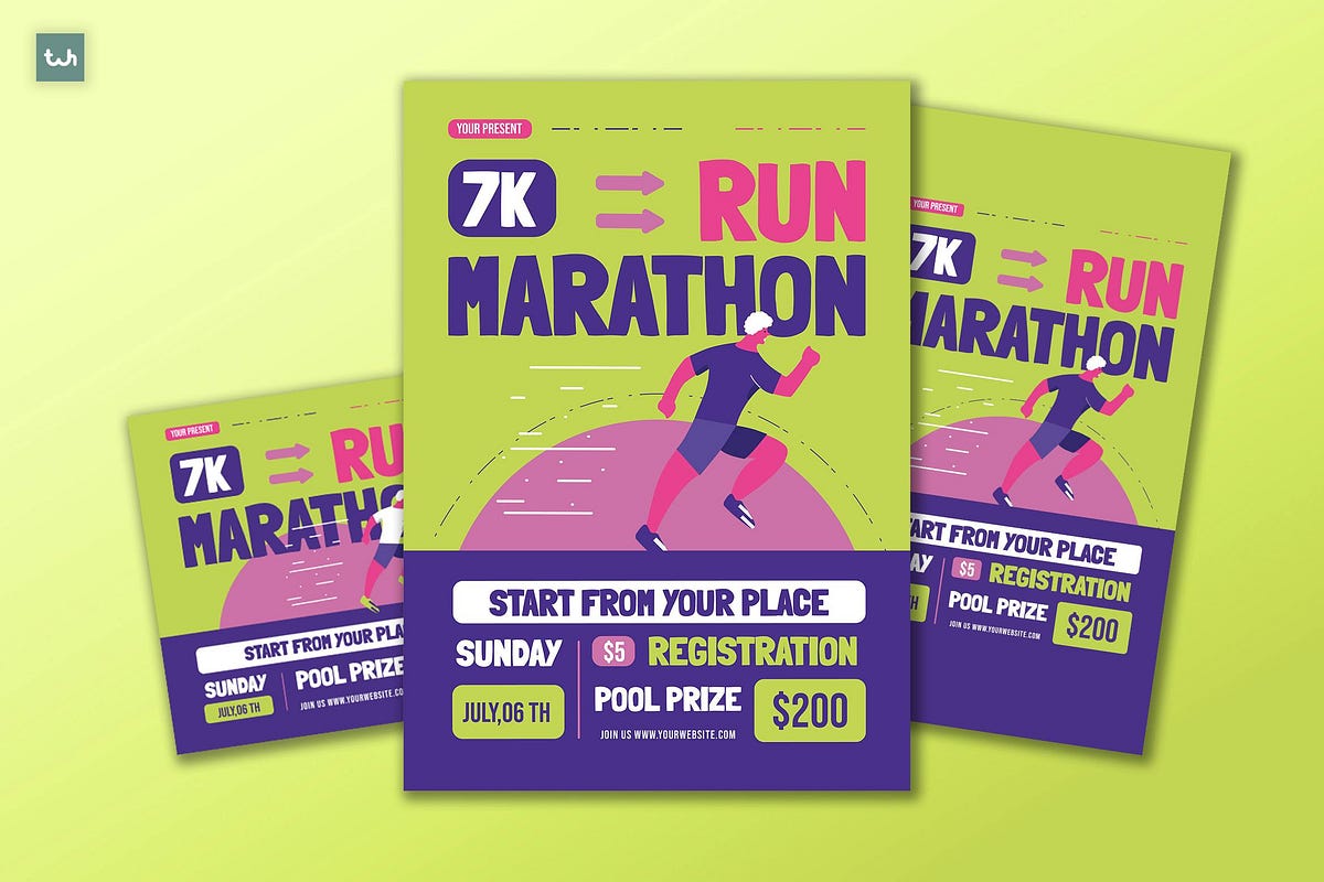 Modern Flat Style Run Marathon Flyer Set | 004 | by Holoherald | Jul ...