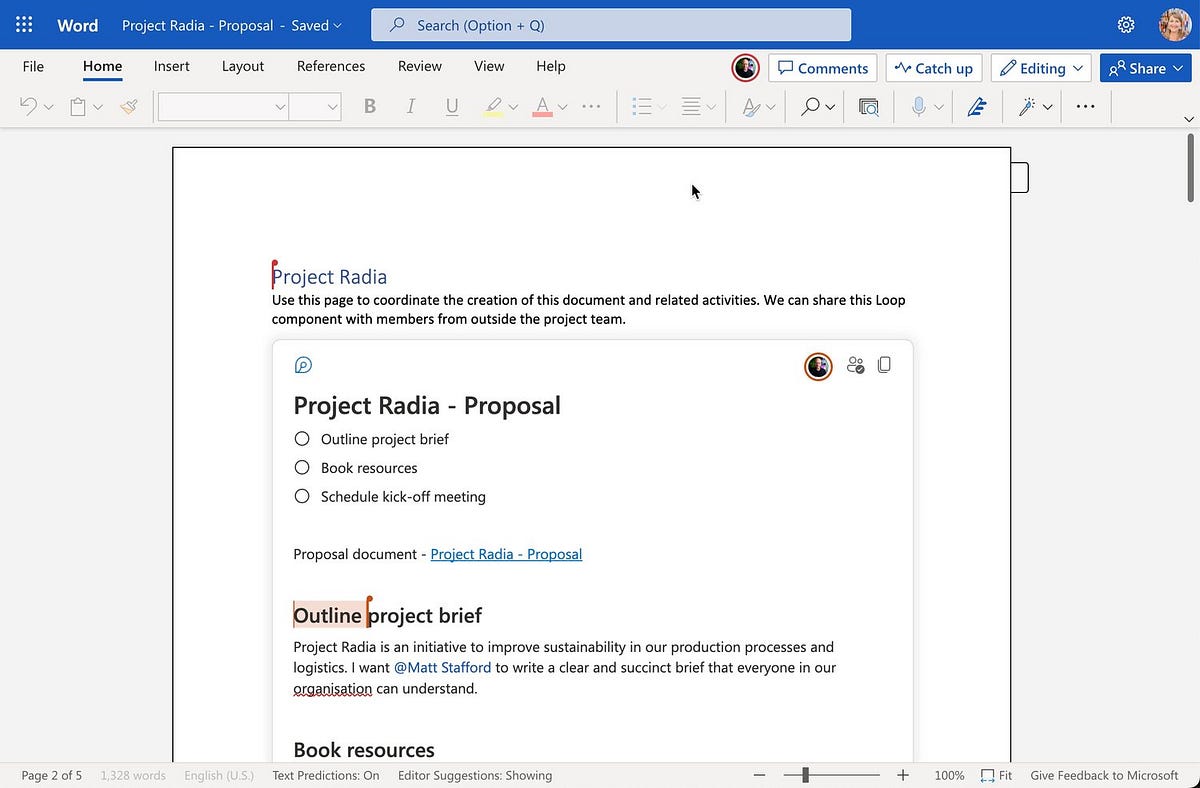 Microsoft Loop components in Word Online and Microsoft Whiteboard ...
