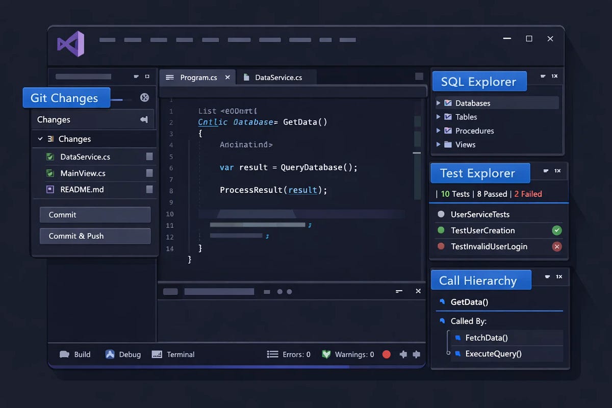 Visual Studio Git, Database & Navigation Windows Explained | Medium