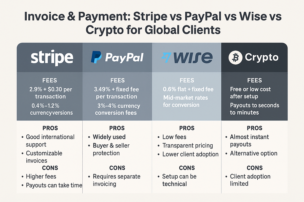 Invoice & Payment: Stripe vs PayPal vs Wise vs Crypto for Global Clients | by Abduldattijo | Sep ...