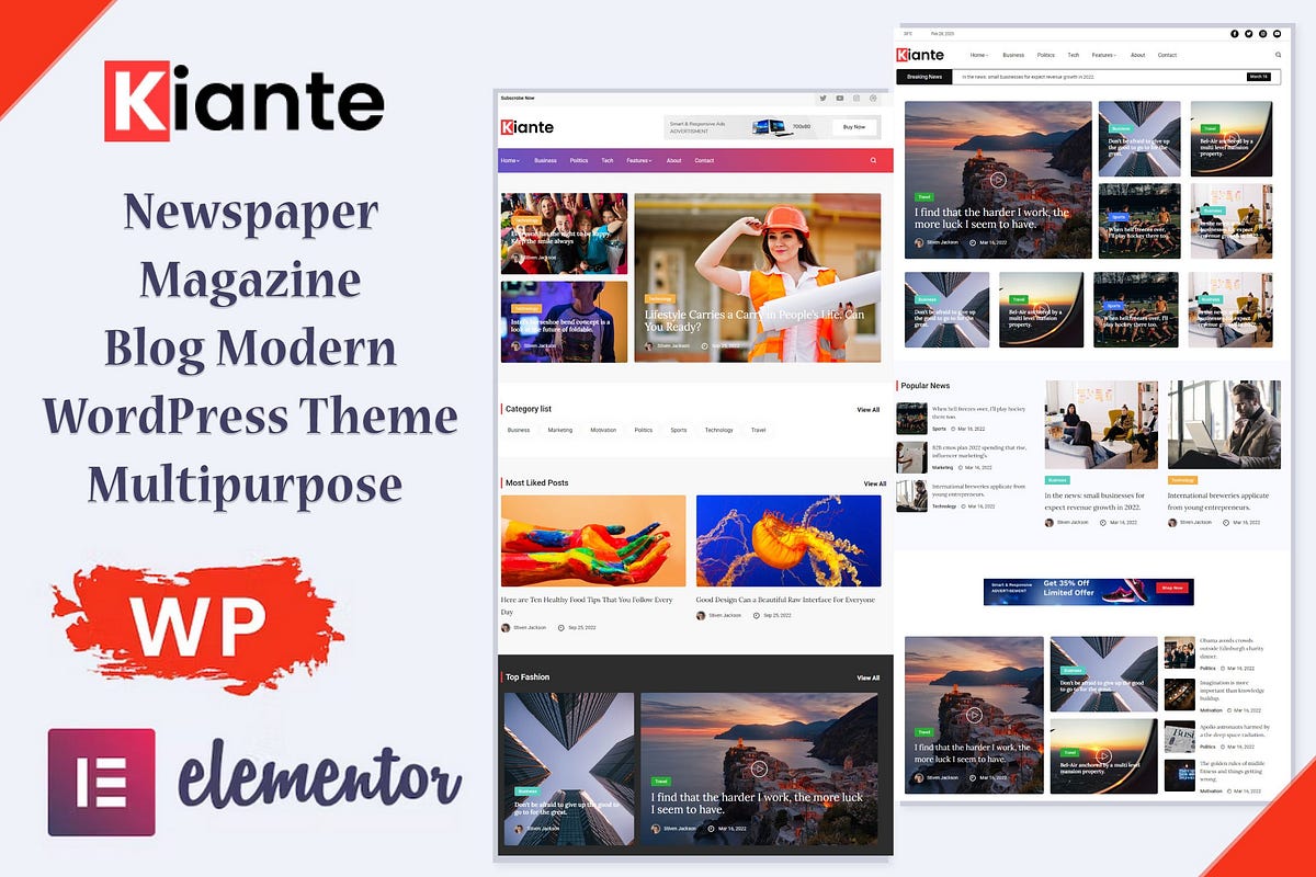 Kiante — Newspaper Magazine Blog Modern WordPress | by Circuitseraph ...