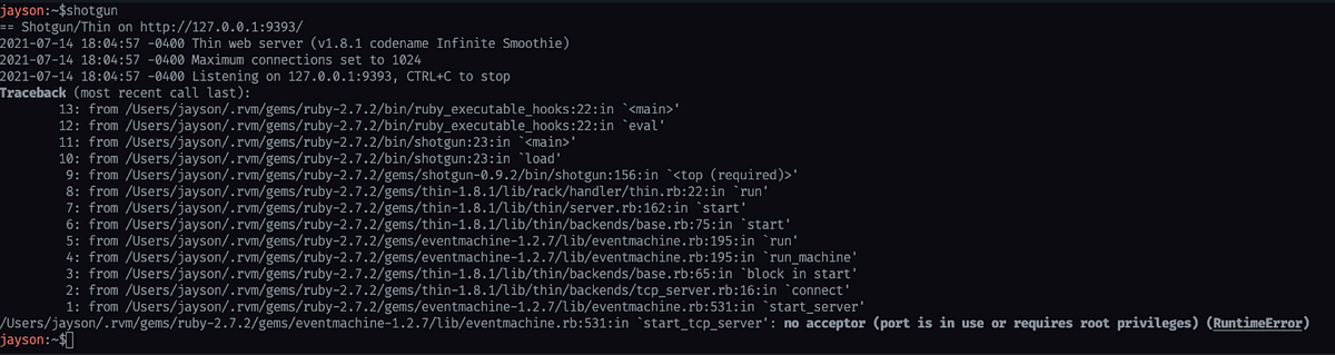 Reload the shotgun! — Shotgun error- “port is in use or requires root ...