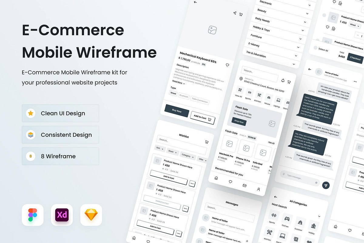E-Commerce Mobile Wireframe Kit - Hyperhues - Medium