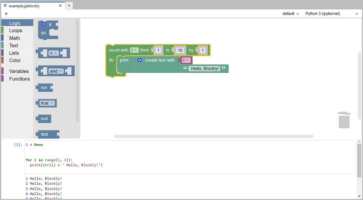 Visual programming in JupyterLab with Blockly | by Denisa Checiu ...