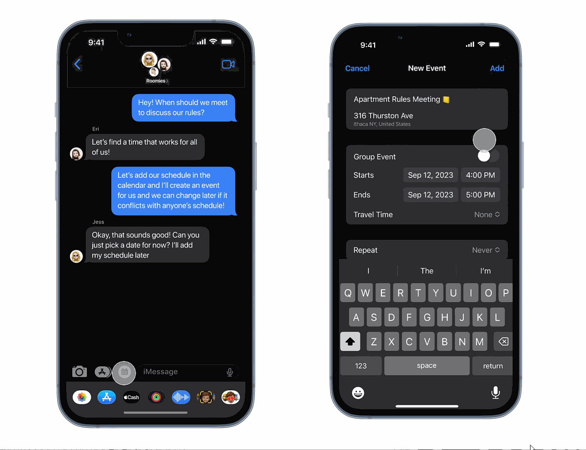 iMessage group calendar for college students to efficiently share ...