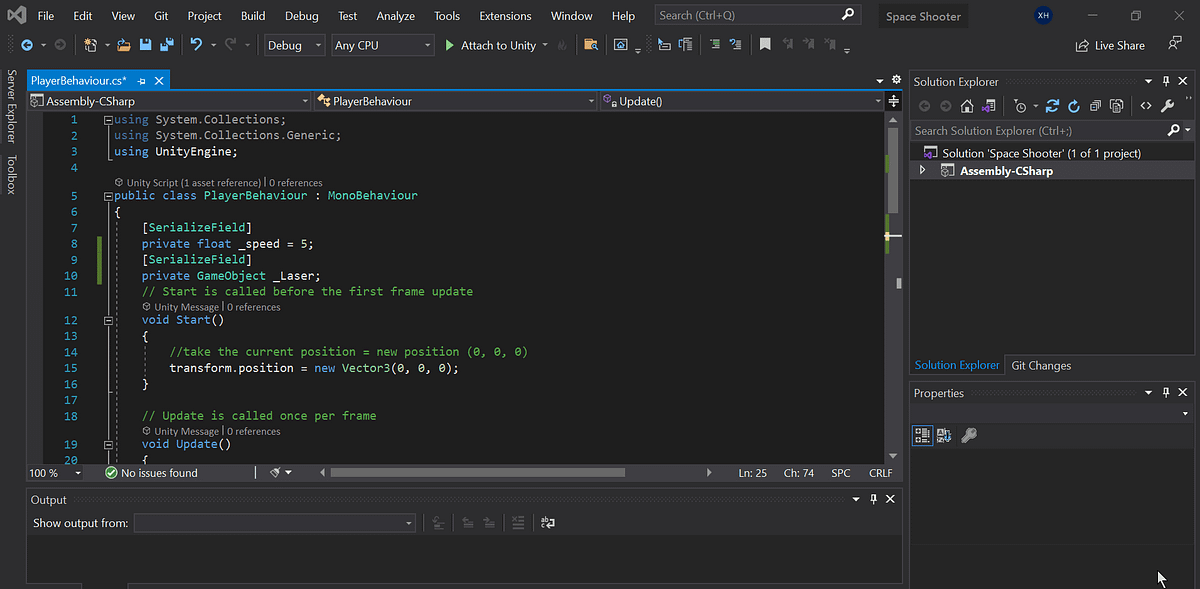 Creating a Plasma Shot in Unity. In the script for Player Behavior I ...