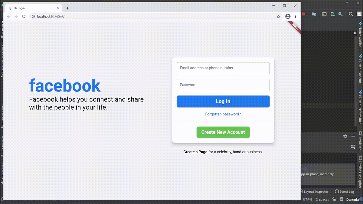 responsive Facebook login page using Flutter | by Vinay Raj | Medium