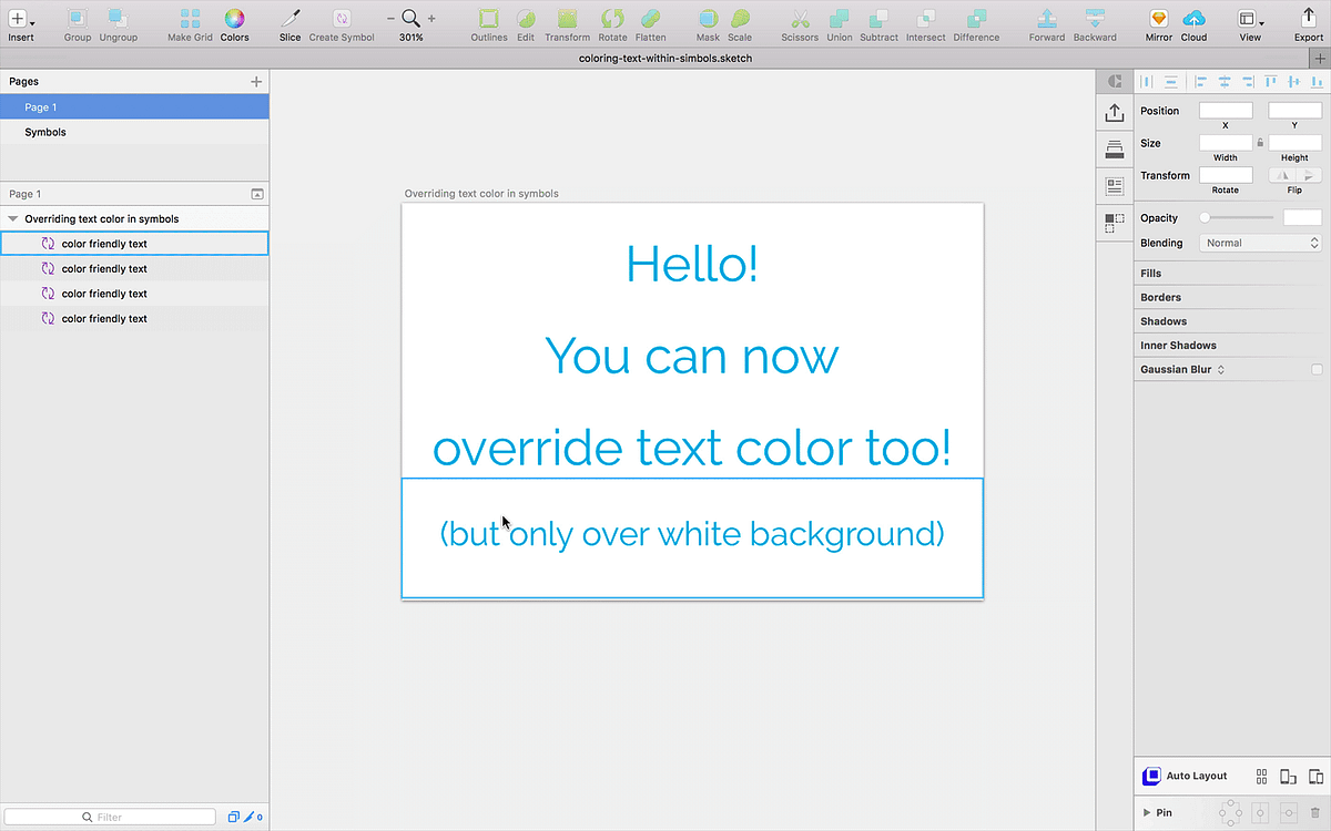 Sketch: “Overriding” the color of text layers in symbols. | by ...