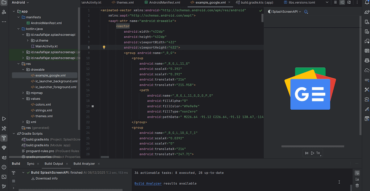 Implementing Android 12 Splash Screen API with Animated Vector Drawable ...