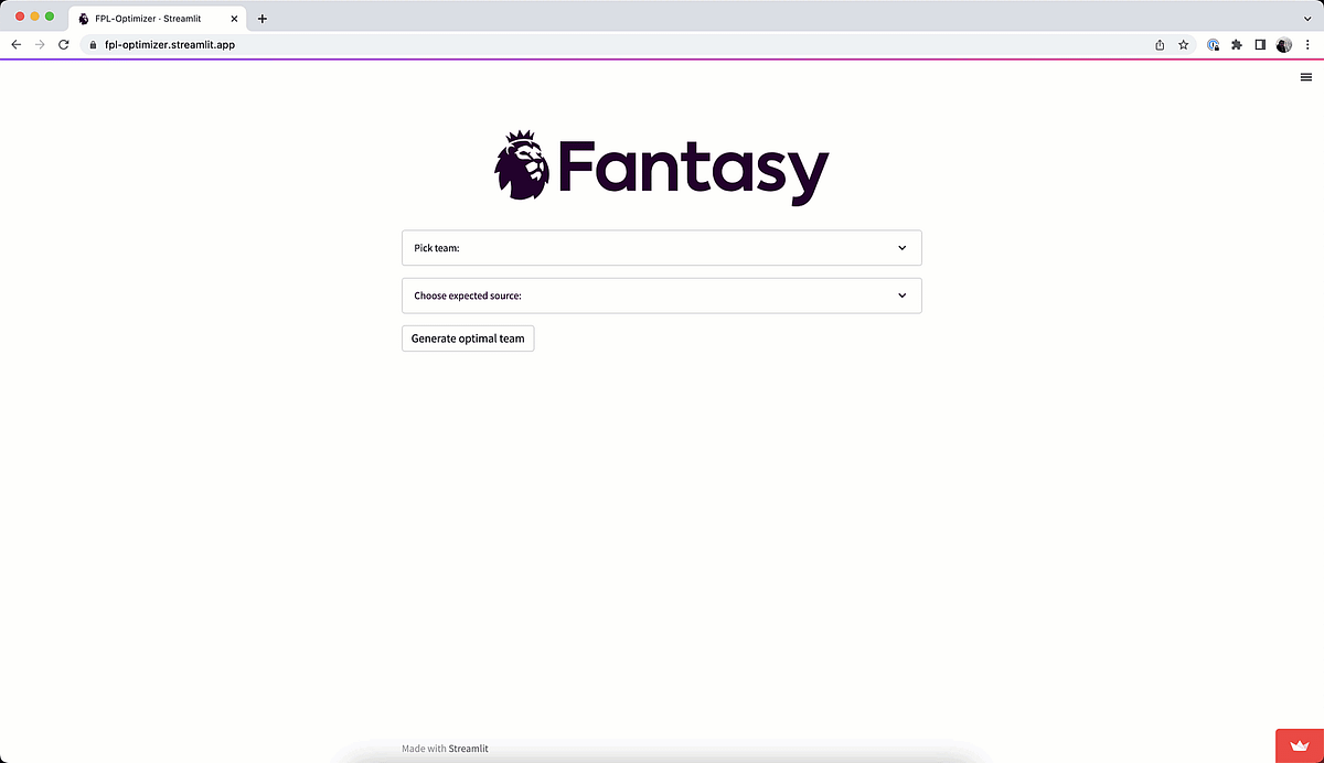Fantasy Premier League With Snowflake, Streamlit & Python | by Alexander Jaballah | Streamlit ...
