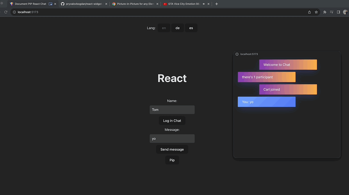 React Chat Widget with Document Picture-in-Picture/Socket.io | by Pryvalov Bogdan | Medium