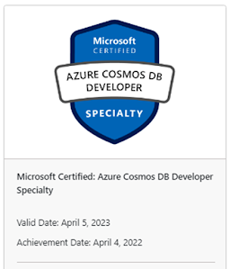 Passed the exam DP-420: Designing and Implementing Cloud-Native Applications Using Microsoft ...