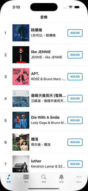 HW13. 實作 Table View — 模仿 iTunesMusic Table - 彼得潘的 Swift iOS / Flutter App 開發教室 - Medium