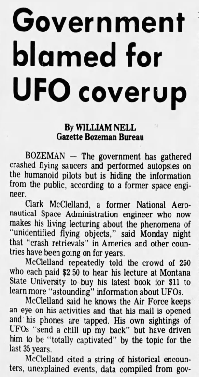Clark McClelland, a former NASA engineer, on crash retrievals in 1982 ...