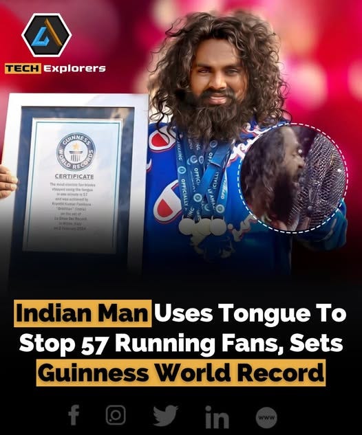 Indian Man Uses Tongue To Stop 57 Running Fans, Sets Guinness World ...