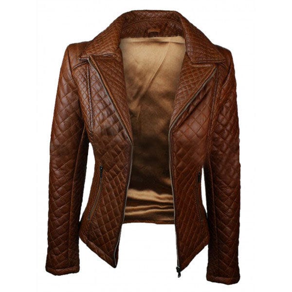 Title: Embrace Elegance with the Women’s Quilted Brown Leather Jacket ...