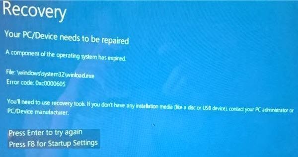 How to Fix Your PC/Device needs to be repaired Error code: 0xc0000605 ...